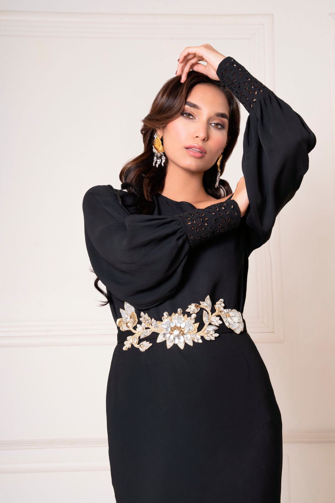 Drop Shoulder Top with Tapered Skirt and Crystal Embellished Belt ...