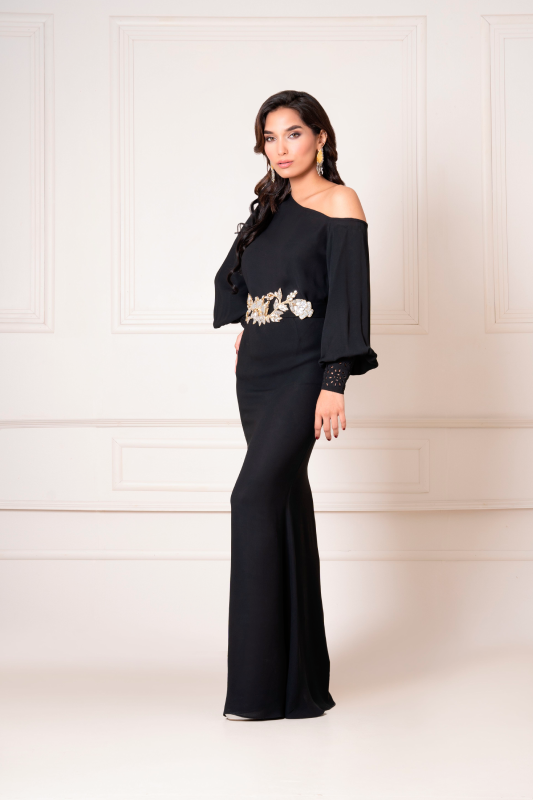 Drop Shoulder Top with Tapered Skirt and Crystal Embellished Belt ...